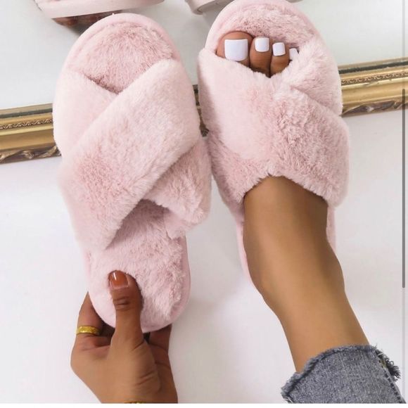 Private Label | Shoes | New Fuzzy Criss Crossband Light Pink Slide ...